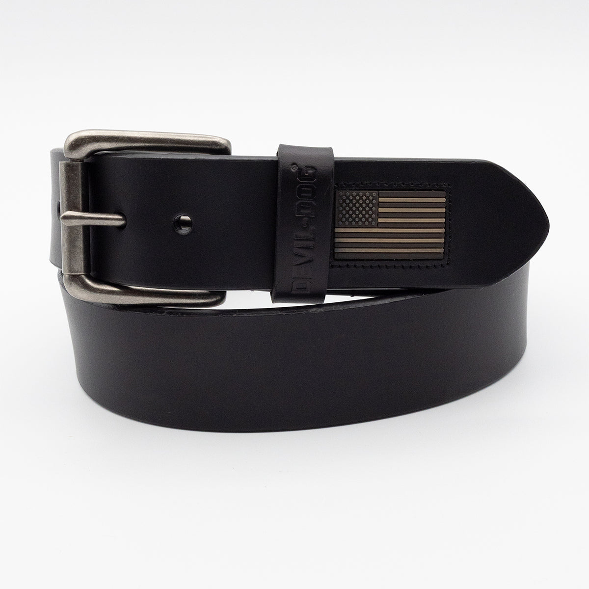 Leather Flag Belt - Black/Antique Nickel | DEVIL-DOG® – DEVIL-DOG Dungarees