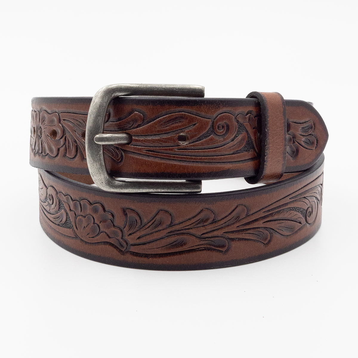 Tooled Leather Belt Brown/Antique Nickel | DEVIL-DOG® – DEVIL-DOG Dungarees
